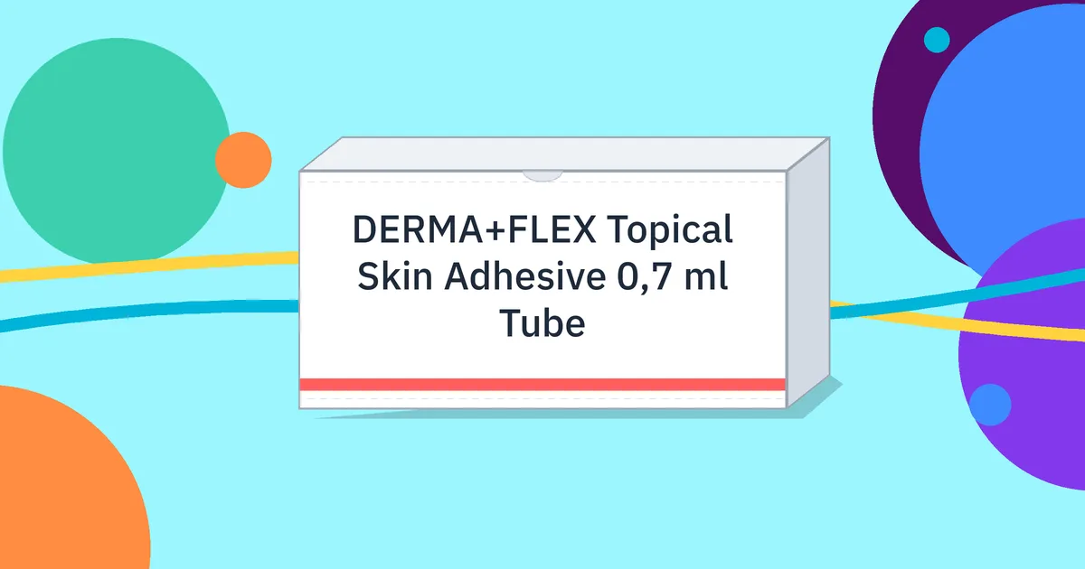Symbolbild: Packung mit der Aufschrift DERMA+FLEX Topical Skin Adhesive 0,7 ml Tube (PZN 19277856) – Verfügbarkeit und Bezug in Apotheken in Frankfurt am Main
