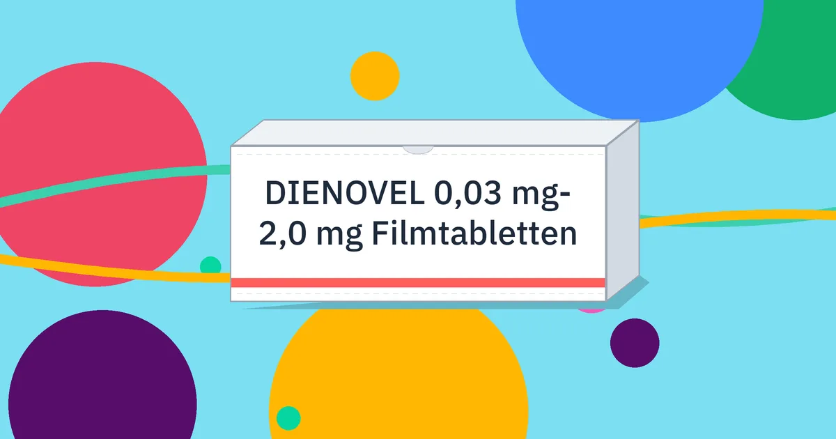 Symbolbild: Packung mit der Aufschrift DIENOVEL 0,03 mg-2,0 mg Filmtabletten (PZN 09739534) – Verfügbarkeit und Bezug in Apotheken in Frankfurt am Main