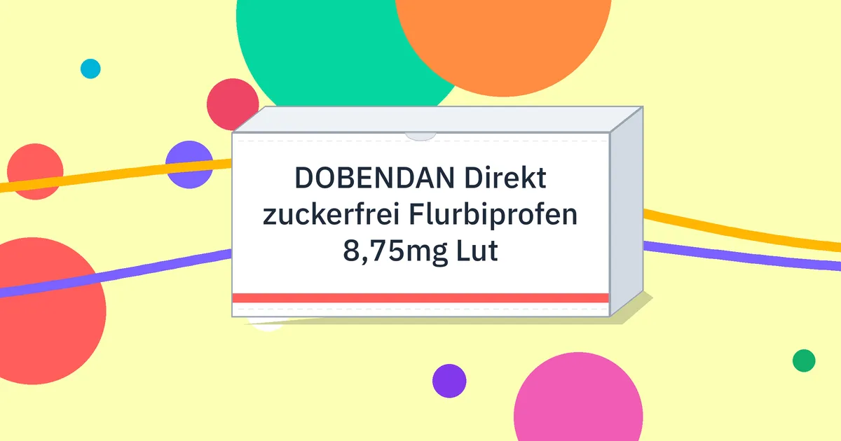 Symbolbild: Packung mit der Aufschrift DOBENDAN Direkt zuckerfrei Flurbiprofen 8,75mg Lut (PZN 10326895) – Verfügbarkeit und Bezug in Apotheken in Frankfurt am Main