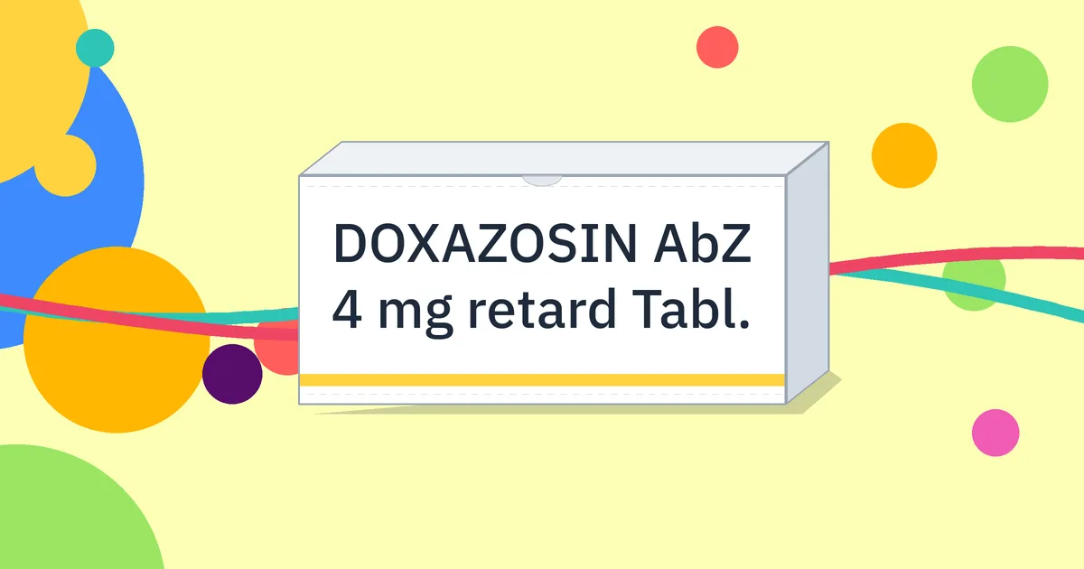 Symbolbild: Packung mit der Aufschrift DOXAZOSIN AbZ 4 mg retard Tabl. (PZN 04557202) – Verfügbarkeit und Bezug in Apotheken in Frankfurt am Main