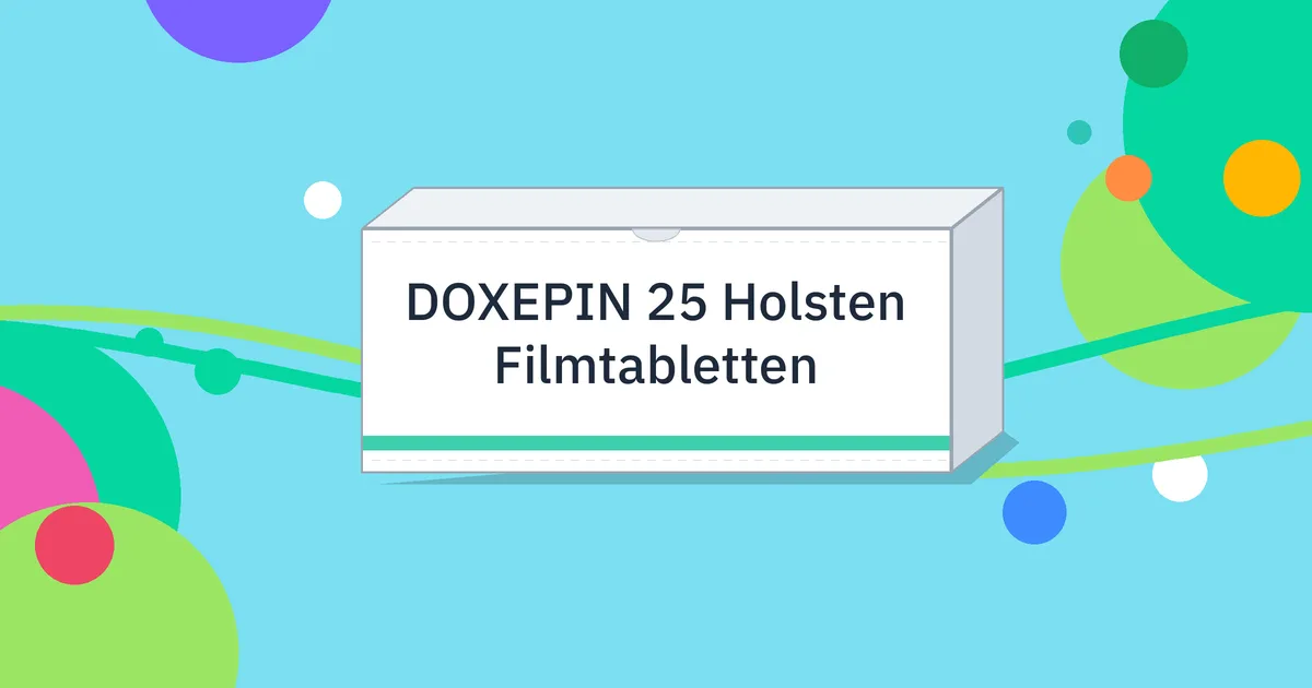 Symbolbild: Packung mit der Aufschrift DOXEPIN 25 Holsten Filmtabletten (PZN 06330589) – Verfügbarkeit und Bezug in Apotheken in Frankfurt am Main