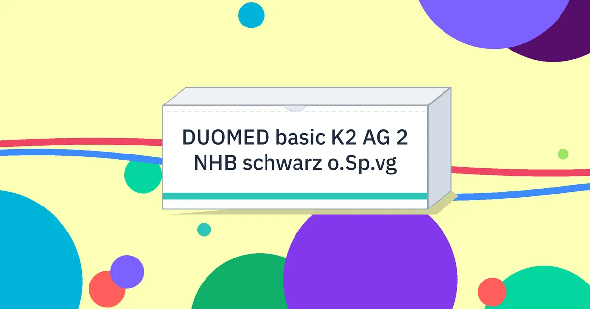 Symbolbild: Packung mit der Aufschrift DUOMED basic K2 AG 2 NHB schwarz o.Sp.vg (PZN 20908813) – Verfügbarkeit und Bezug in Apotheken in Frankfurt am Main