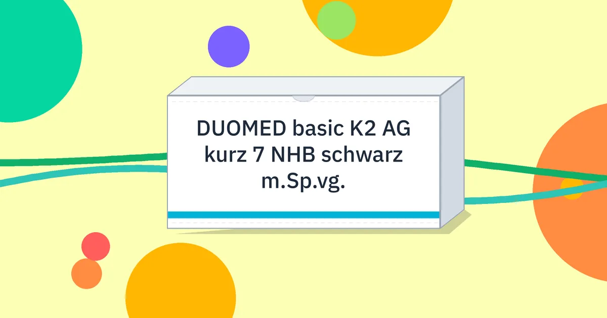 Symbolbild: Packung mit der Aufschrift DUOMED basic K2 AG kurz 7 NHB schwarz m.Sp.vg. (PZN 20908291) – Verfügbarkeit und Bezug in Apotheken in Frankfurt am Main