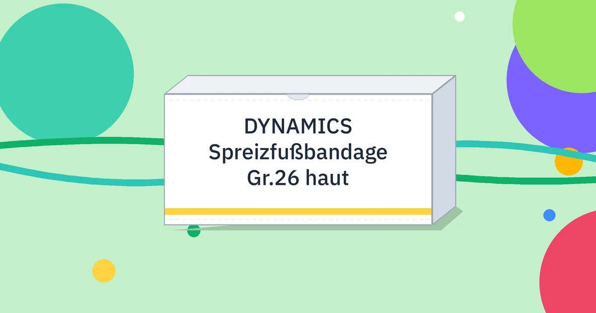 Symbolbild: Packung mit der Aufschrift DYNAMICS Spreizfußbandage Gr.26 haut (PZN 10635656) – Verfügbarkeit und Bezug in Apotheken in Frankfurt am Main