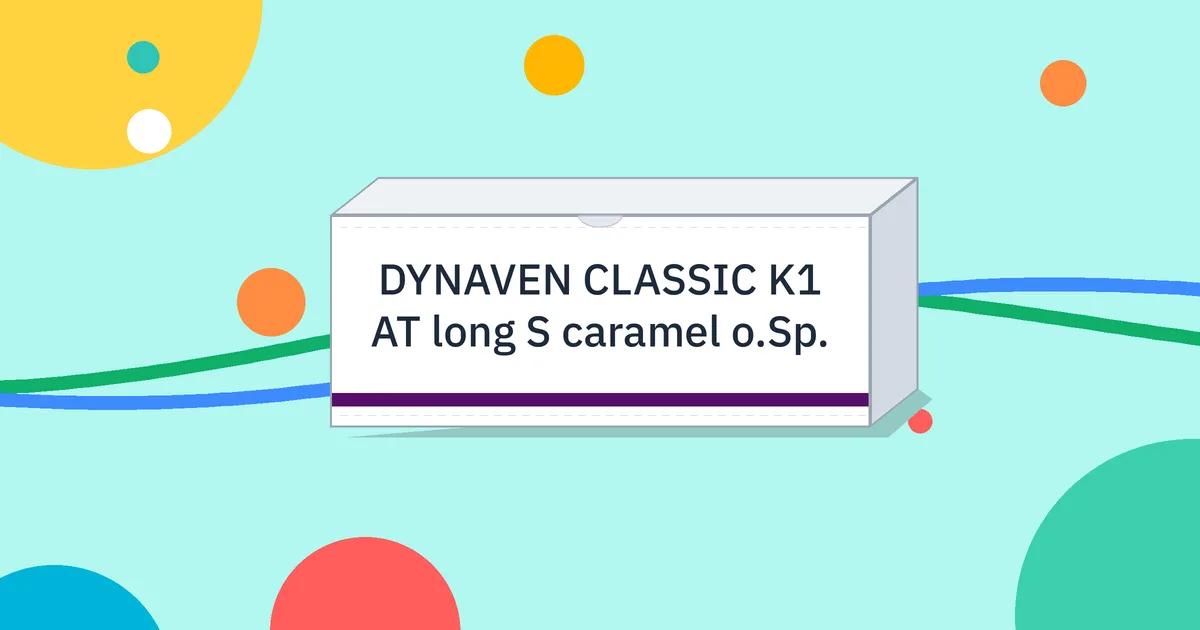 Symbolbild: Packung mit der Aufschrift DYNAVEN CLASSIC K1 AT long S caramel o.Sp. (PZN 18416072) – Verfügbarkeit und Bezug in Apotheken in Frankfurt am Main