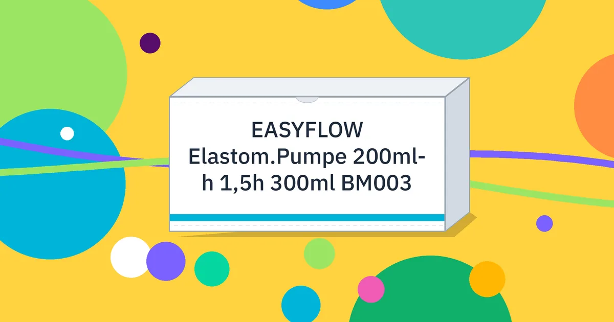 Symbolbild: Packung mit der Aufschrift EASYFLOW Elastom.Pumpe 200ml-h 1,5h 300ml BM003 (PZN 18095461) – Verfügbarkeit und Bezug in Apotheken in Frankfurt am Main