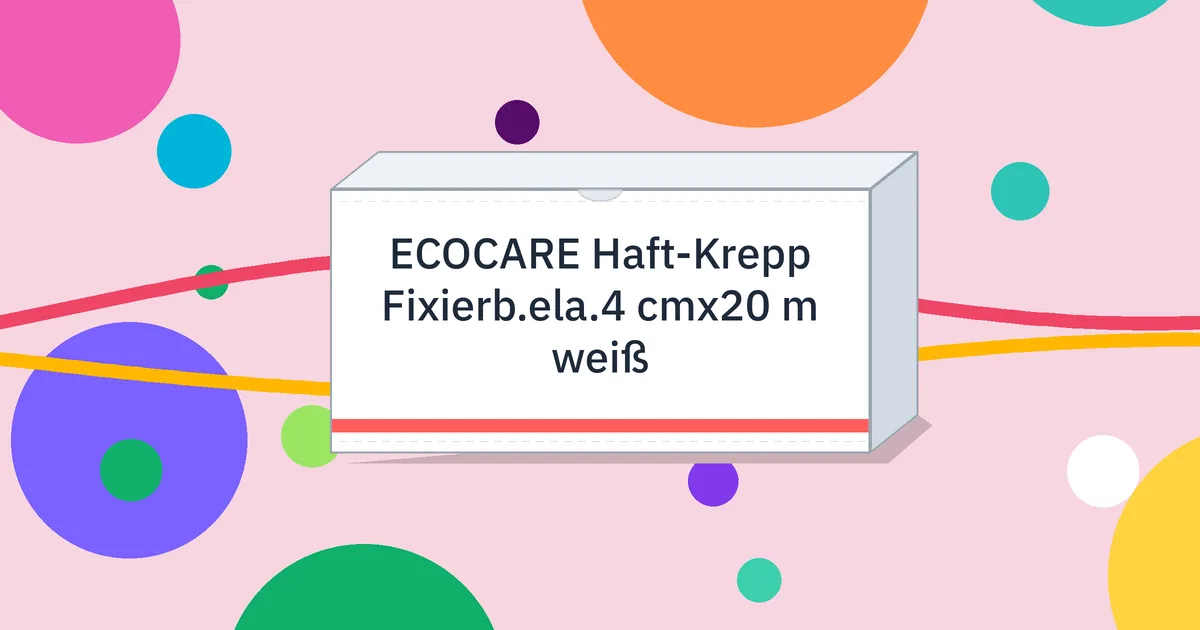 Symbolbild: Packung mit der Aufschrift ECOCARE Haft-Krepp Fixierb.ela.4 cmx20 m weiß (PZN 11518616) – Verfügbarkeit und Bezug in Apotheken in Frankfurt am Main