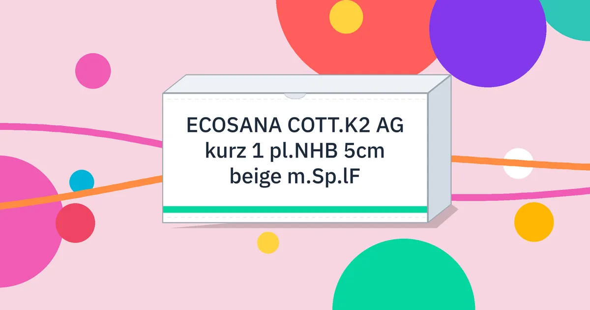 Symbolbild: Packung mit der Aufschrift ECOSANA COTT.K2 AG kurz 1 pl.NHB 5cm beige m.Sp.lF (PZN 16948698) – Verfügbarkeit und Bezug in Apotheken in Frankfurt am Main