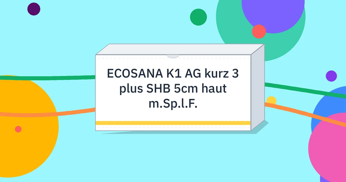 Symbolbild: Packung mit der Aufschrift ECOSANA K1 AG kurz 3 plus SHB 5cm haut m.Sp.l.F. (PZN 04727934) – Verfügbarkeit und Bezug in Apotheken in Frankfurt am Main