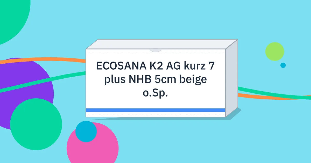 Symbolbild: Packung mit der Aufschrift ECOSANA K2 AG kurz 7 plus NHB 5cm beige o.Sp. (PZN 01530935) – Verfügbarkeit und Bezug in Apotheken in Frankfurt am Main