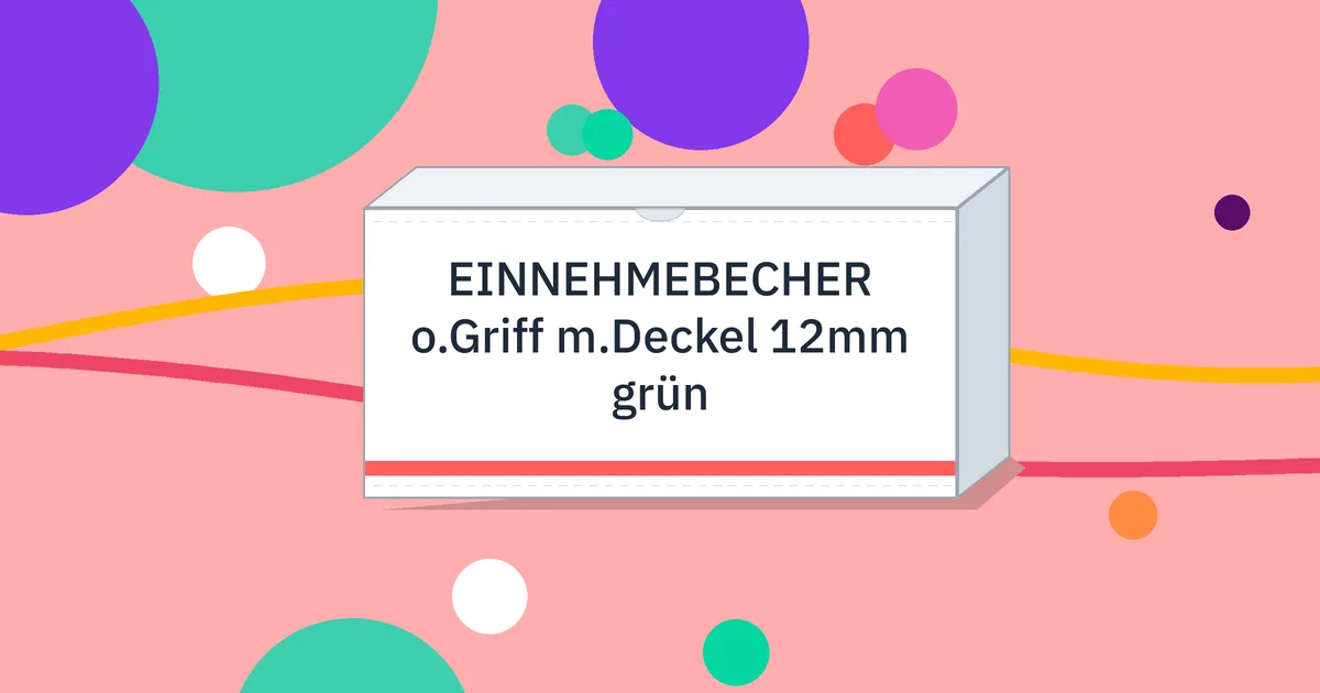 Symbolbild: Packung mit der Aufschrift EINNEHMEBECHER o.Griff m.Deckel 12mm grün (PZN 09002420) – Verfügbarkeit und Bezug in Apotheken in Frankfurt am Main
