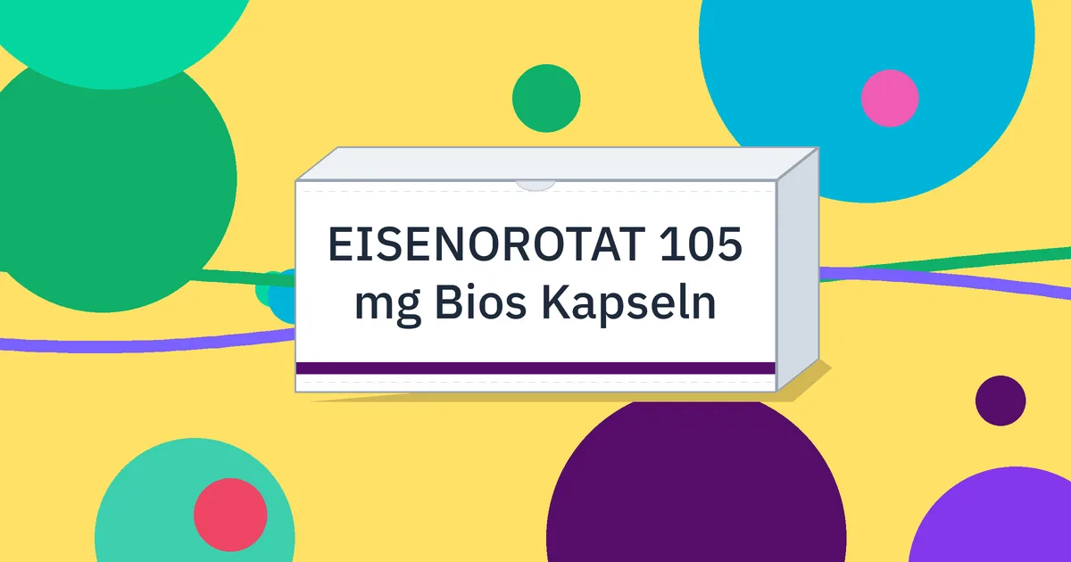 Symbolbild: Packung mit der Aufschrift EISENOROTAT 105 mg Bios Kapseln (PZN 16934940) – Verfügbarkeit und Bezug in Apotheken in Frankfurt am Main