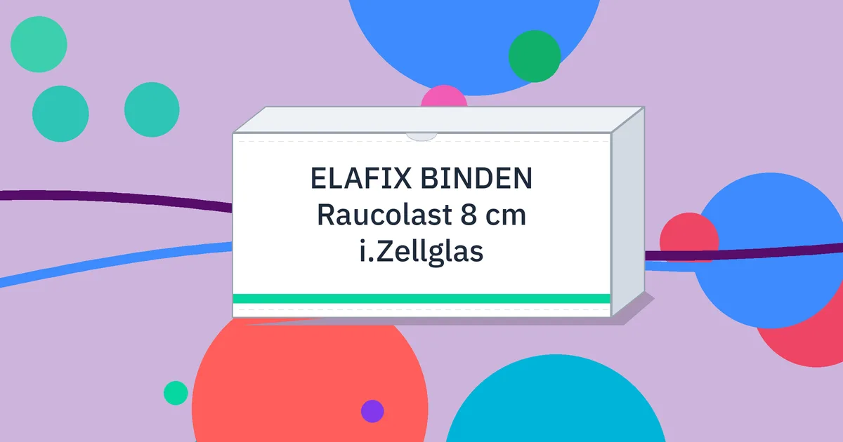 Symbolbild: Packung mit der Aufschrift ELAFIX BINDEN Raucolast 8 cm i.Zellglas (PZN 04789941) – Verfügbarkeit und Bezug in Apotheken in Frankfurt am Main