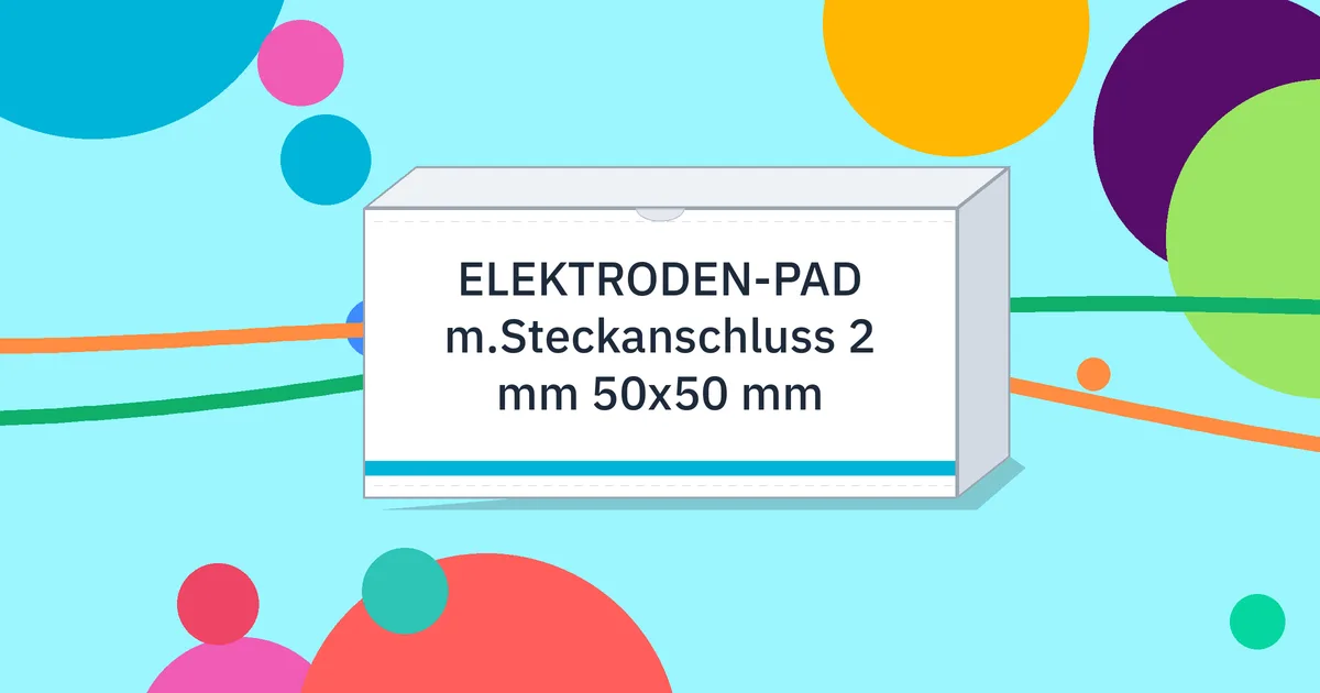 Symbolbild: Packung mit der Aufschrift ELEKTRODEN-PAD m.Steckanschluss 2 mm 50x50 mm (PZN 20637610) – Verfügbarkeit und Bezug in Apotheken in Frankfurt am Main