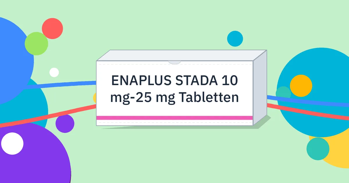 Symbolbild: Packung mit der Aufschrift ENAPLUS STADA 10 mg-25 mg Tabletten (PZN 02732210) – Verfügbarkeit und Bezug in Apotheken in Frankfurt am Main