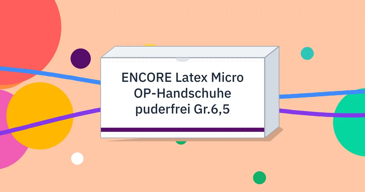 Symbolbild: Packung mit der Aufschrift ENCORE Latex Micro OP-Handschuhe puderfrei Gr.6,5 (PZN 13164105) – Verfügbarkeit und Bezug in Apotheken in Frankfurt am Main