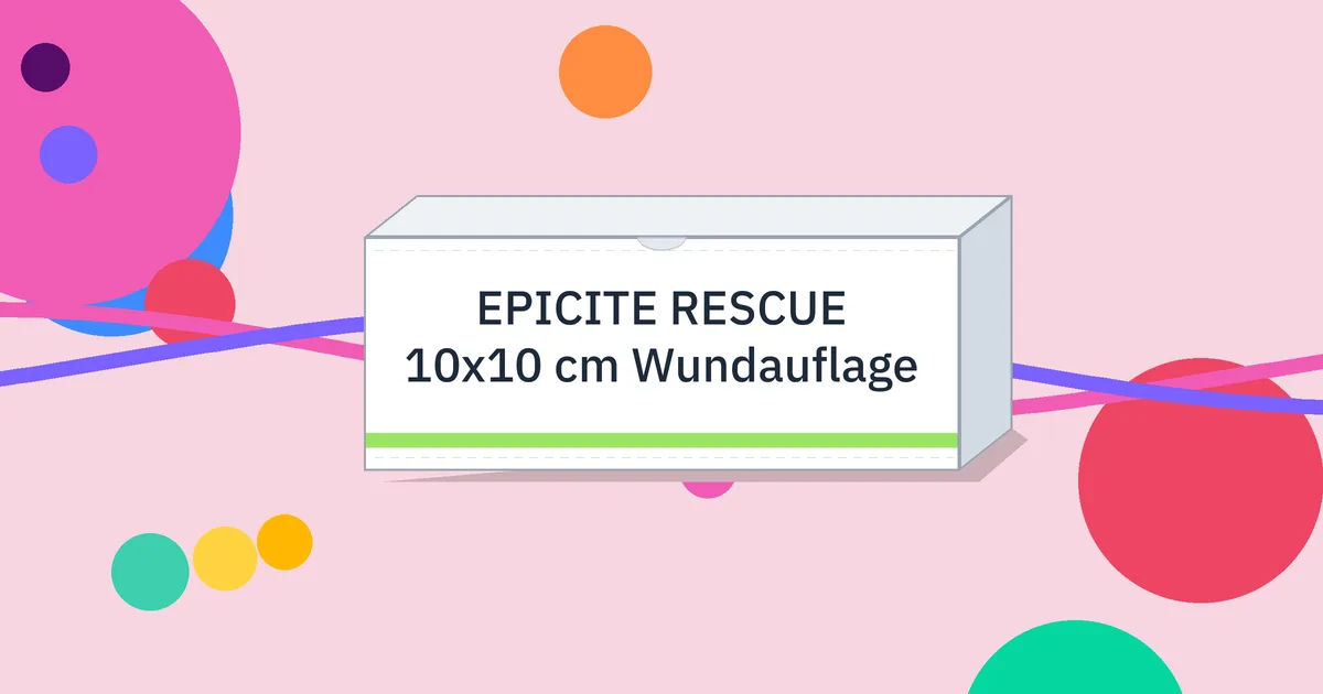 Symbolbild: Packung mit der Aufschrift EPICITE RESCUE 10x10 cm Wundauflage (PZN 20403289) – Verfügbarkeit und Bezug in Apotheken in Frankfurt am Main