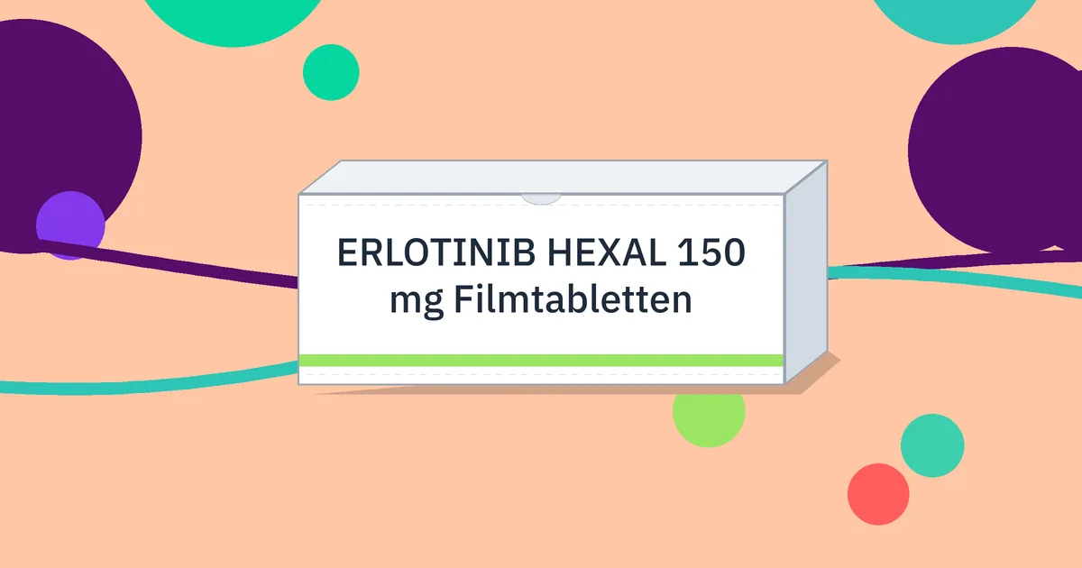 Symbolbild: Packung mit der Aufschrift ERLOTINIB HEXAL 150 mg Filmtabletten (PZN 16121295) – Verfügbarkeit und Bezug in Apotheken in Frankfurt am Main