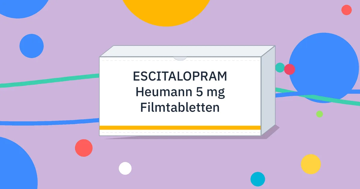 Symbolbild: Packung mit der Aufschrift ESCITALOPRAM Heumann 5 mg Filmtabletten (PZN 11101862) – Verfügbarkeit und Bezug in Apotheken in Frankfurt am Main