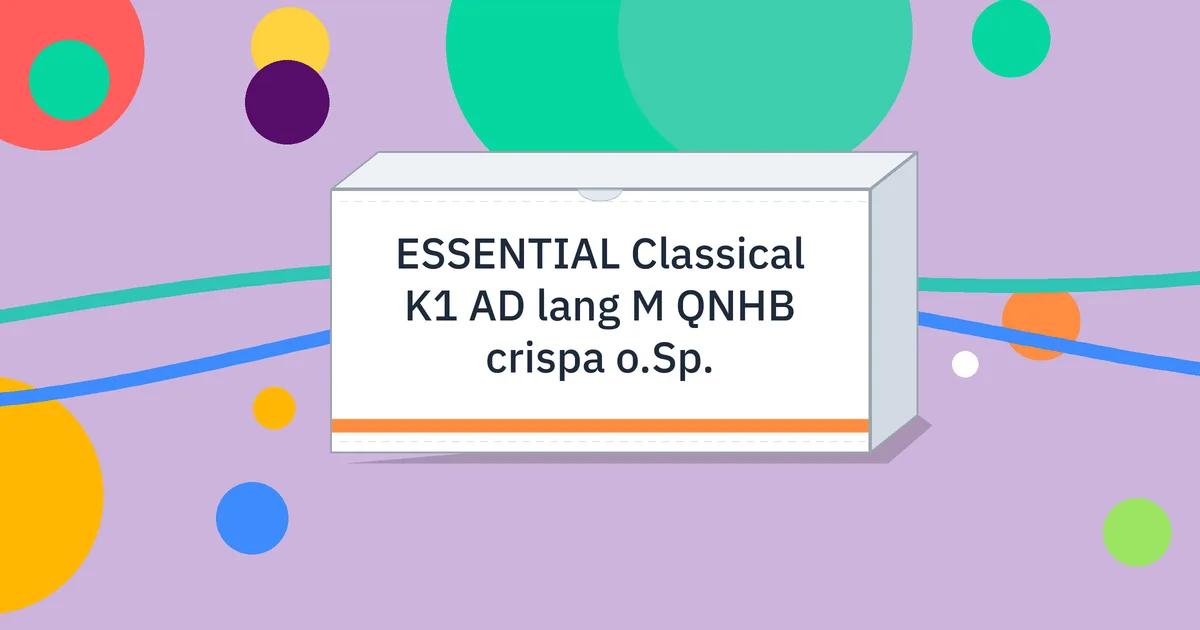 Symbolbild: Packung mit der Aufschrift ESSENTIAL Classical K1 AD lang M QNHB crispa o.Sp. (PZN 18866390) – Verfügbarkeit und Bezug in Apotheken in Frankfurt am Main