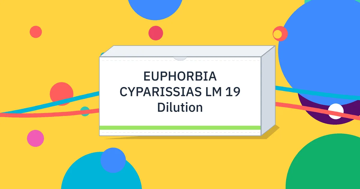 Symbolbild: Packung mit der Aufschrift EUPHORBIA CYPARISSIAS LM 19 Dilution (PZN 13481946) – Verfügbarkeit und Bezug in Apotheken in Frankfurt am Main