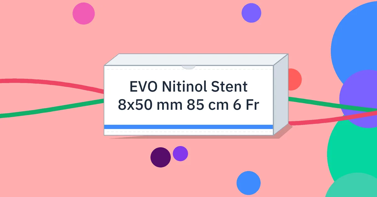 Symbolbild: Packung mit der Aufschrift EVO Nitinol Stent 8x50 mm 85 cm 6 Fr (PZN 00223527) – Verfügbarkeit und Bezug in Apotheken in Frankfurt am Main