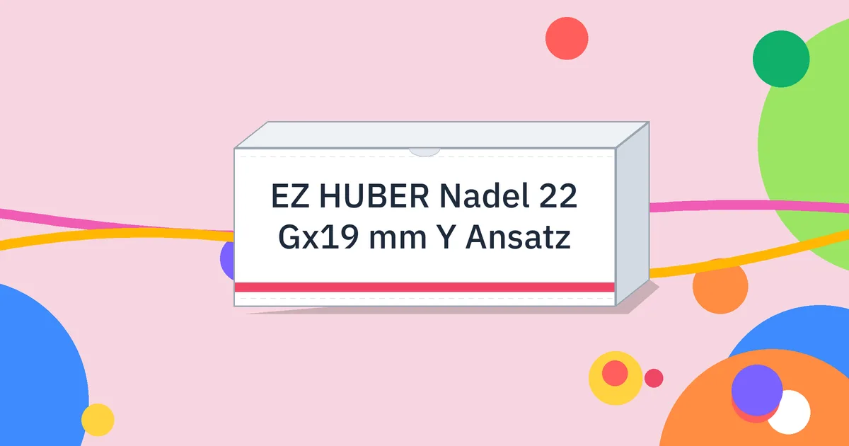 Symbolbild: Packung mit der Aufschrift EZ HUBER Nadel 22 Gx19 mm Y Ansatz (PZN 05036913) – Verfügbarkeit und Bezug in Apotheken in Frankfurt am Main