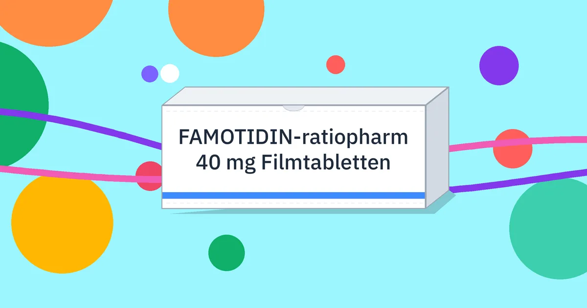 Symbolbild: Packung mit der Aufschrift FAMOTIDIN-ratiopharm 40 mg Filmtabletten (PZN 00601248) – Verfügbarkeit und Bezug in Apotheken in Frankfurt am Main