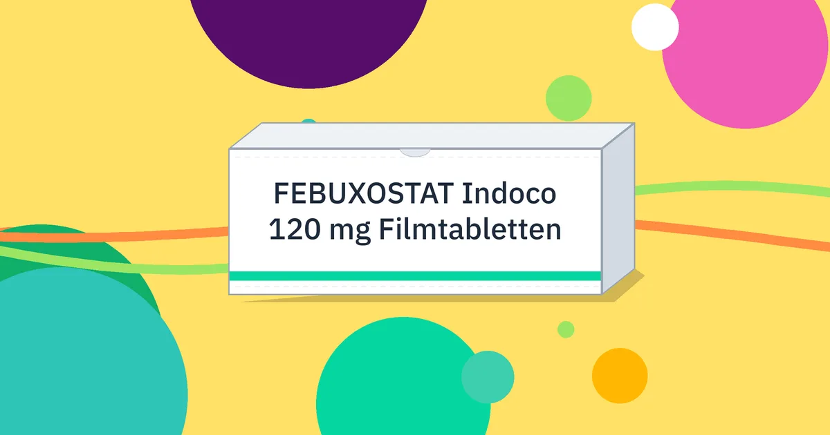 Symbolbild: Packung mit der Aufschrift FEBUXOSTAT Indoco 120 mg Filmtabletten (PZN 16515373) – Verfügbarkeit und Bezug in Apotheken in Frankfurt am Main