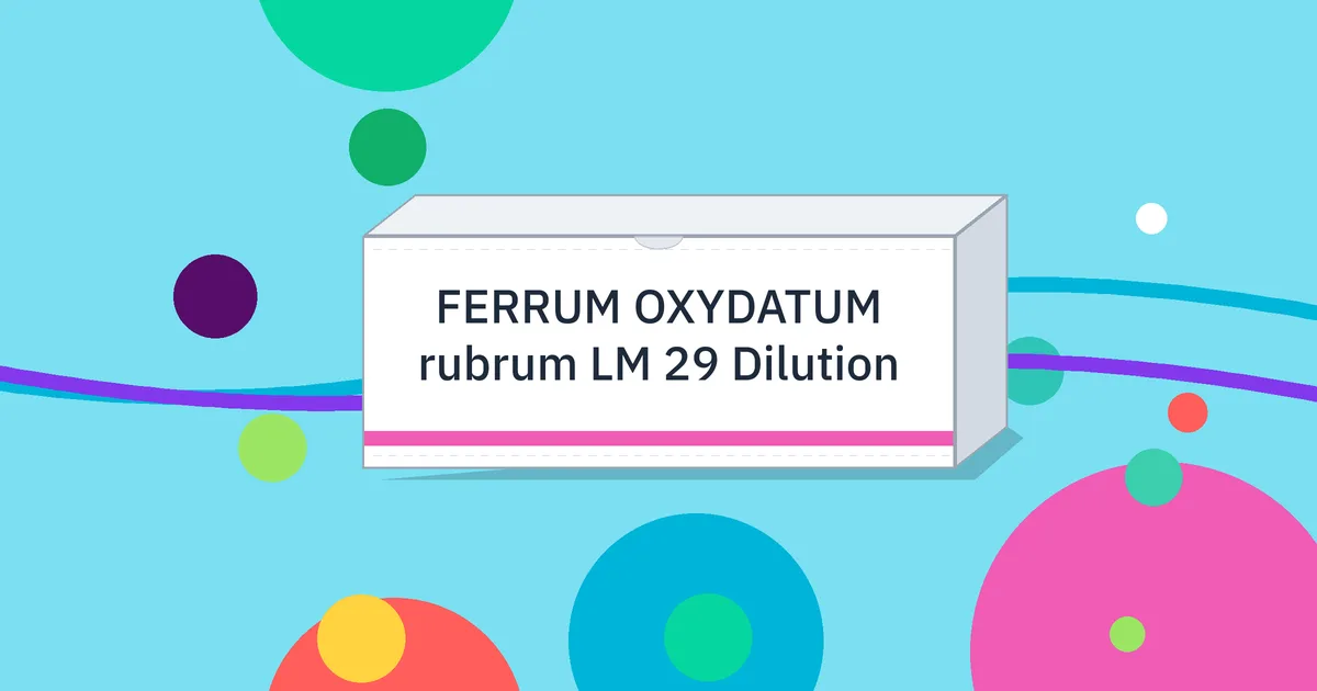 Symbolbild: Packung mit der Aufschrift FERRUM OXYDATUM rubrum LM 29 Dilution (PZN 12851878) – Verfügbarkeit und Bezug in Apotheken in Frankfurt am Main