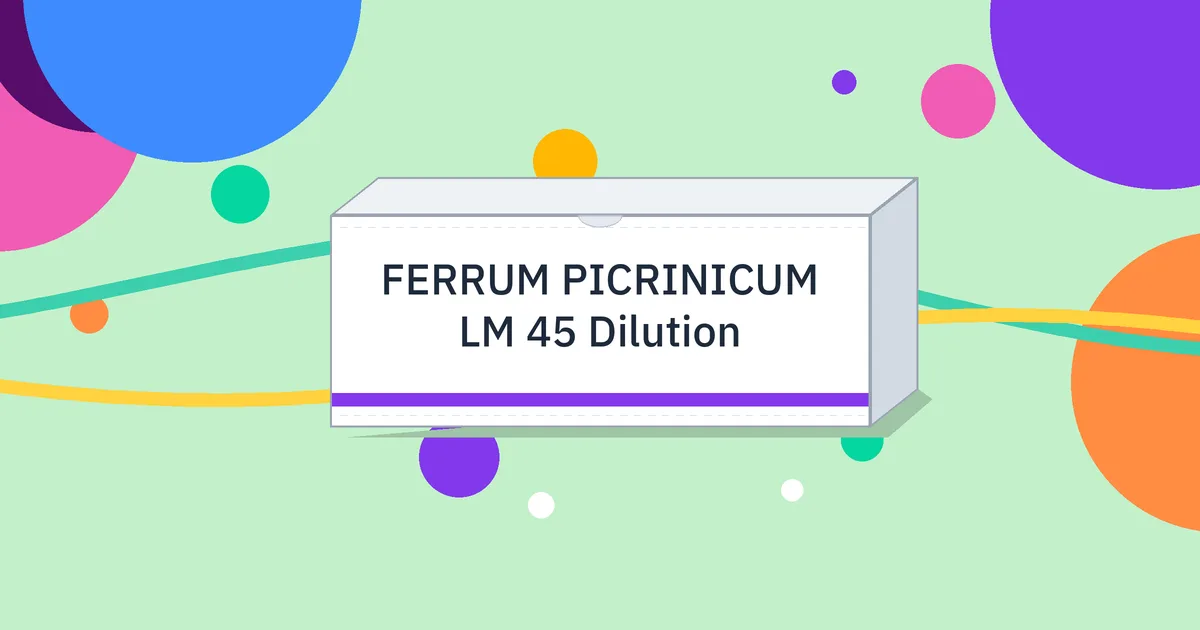 Symbolbild: Packung mit der Aufschrift FERRUM PICRINICUM LM 45 Dilution (PZN 12852783) – Verfügbarkeit und Bezug in Apotheken in Frankfurt am Main