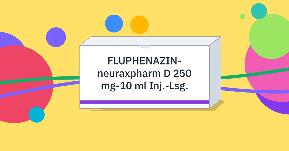 Symbolbild: Packung mit der Aufschrift FLUPHENAZIN-neuraxpharm D 250 mg-10 ml Inj.-Lsg. (PZN 01852277) – Verfügbarkeit und Bezug in Apotheken in Frankfurt am Main