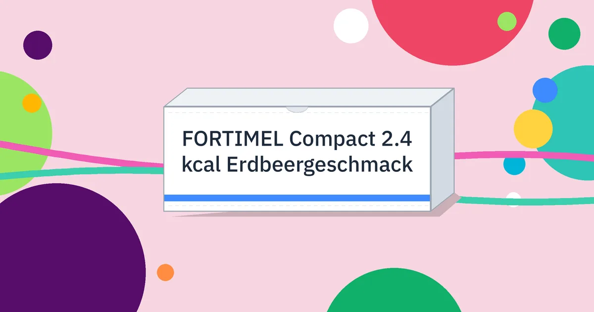 Symbolbild: Packung mit der Aufschrift FORTIMEL Compact 2.4 kcal Erdbeergeschmack (PZN 10743535) – Verfügbarkeit und Bezug in Apotheken in Frankfurt am Main