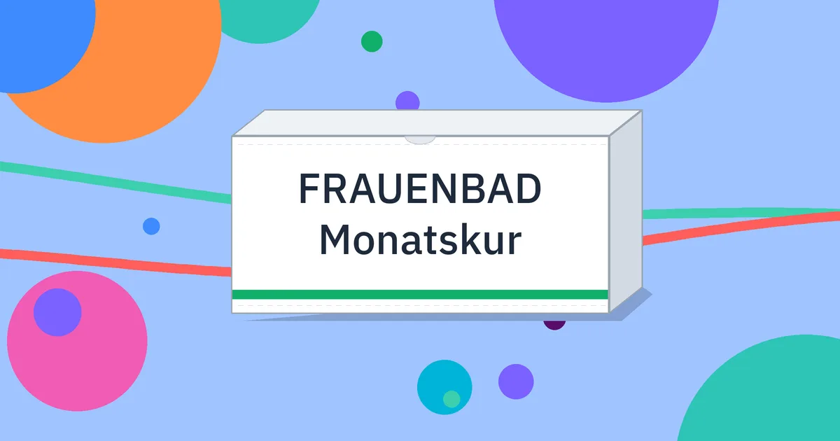 Symbolbild: Packung mit der Aufschrift FRAUENBAD Monatskur (PZN 00395582) – Verfügbarkeit und Bezug in Apotheken in Frankfurt am Main