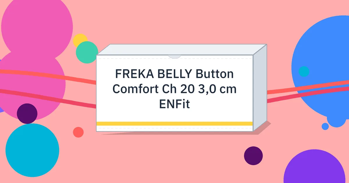 Symbolbild: Packung mit der Aufschrift FREKA BELLY Button Comfort Ch 20 3,0 cm ENFit (PZN 11486951) – Verfügbarkeit und Bezug in Apotheken in Frankfurt am Main