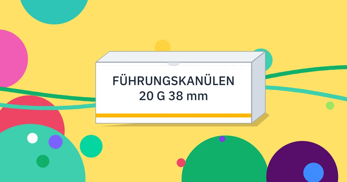 Symbolbild: Packung mit der Aufschrift FÜHRUNGSKANÜLEN 20 G 38 mm (PZN 00855902) – Verfügbarkeit und Bezug in Apotheken in Frankfurt am Main