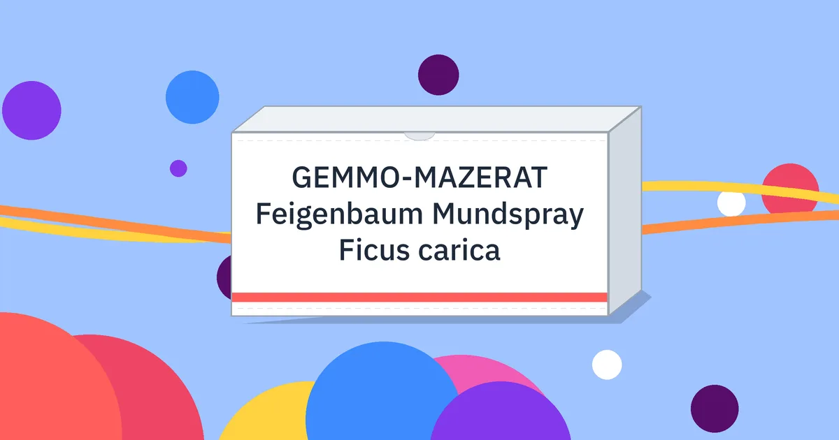 Symbolbild: Packung mit der Aufschrift GEMMO-MAZERAT Feigenbaum Mundspray Ficus carica (PZN 19842434) – Verfügbarkeit und Bezug in Apotheken in Frankfurt am Main