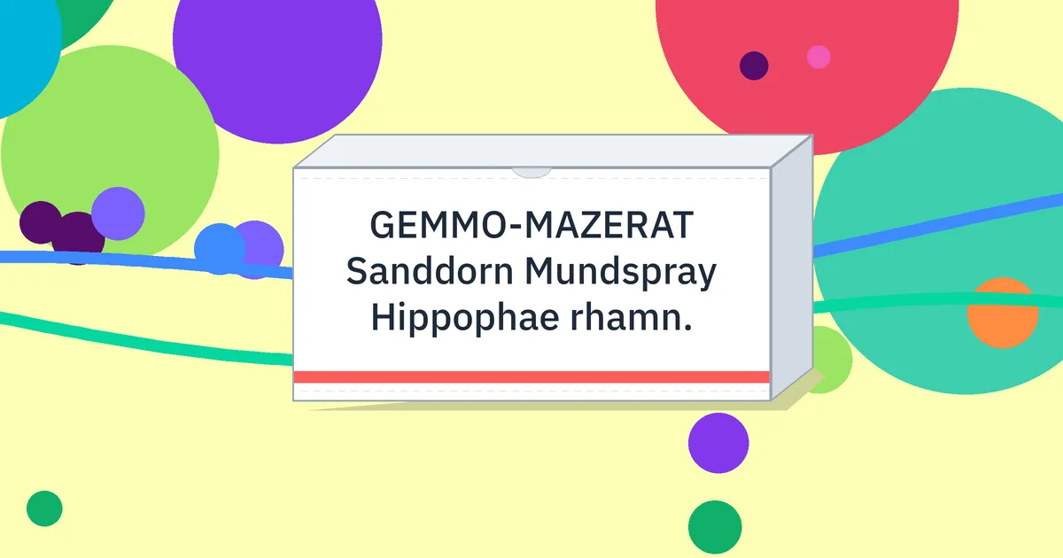 Symbolbild: Packung mit der Aufschrift GEMMO-MAZERAT Sanddorn Mundspray Hippophae rhamn. (PZN 20647175) – Verfügbarkeit und Bezug in Apotheken in Frankfurt am Main