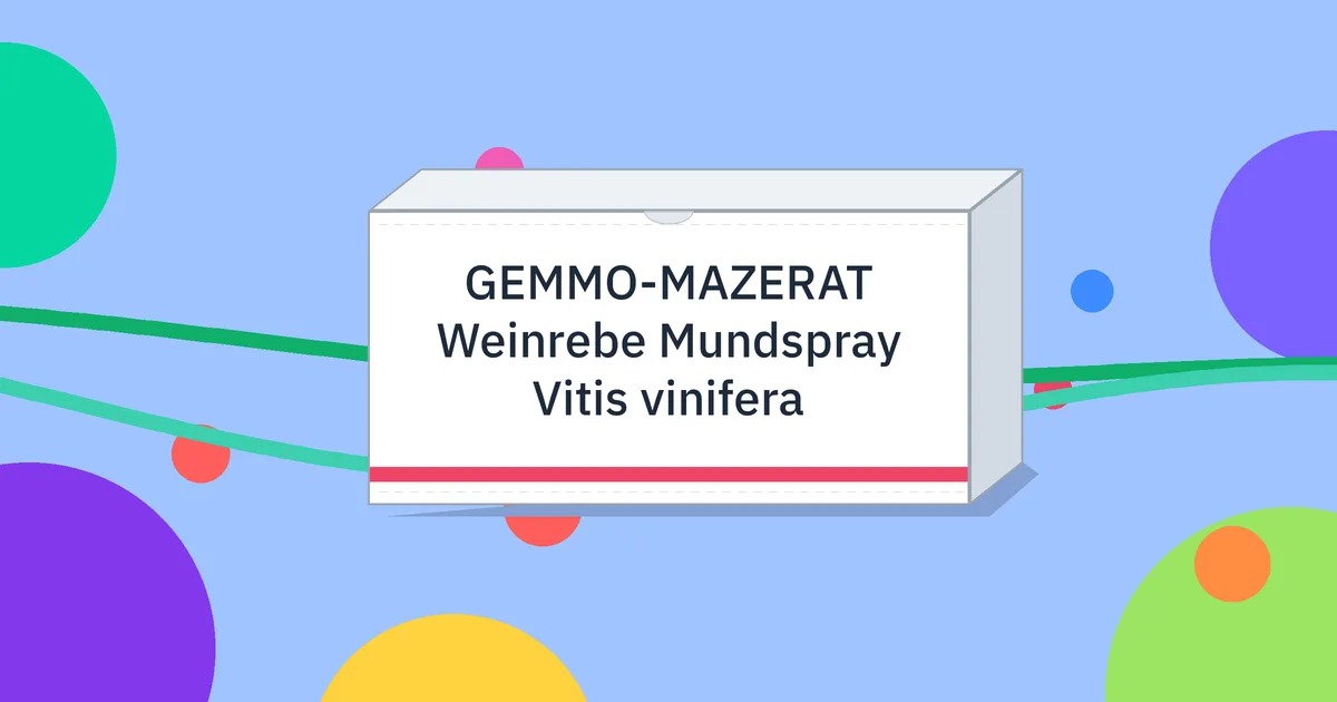 Symbolbild: Packung mit der Aufschrift GEMMO-MAZERAT Weinrebe Mundspray Vitis vinifera (PZN 19842440) – Verfügbarkeit und Bezug in Apotheken in Frankfurt am Main