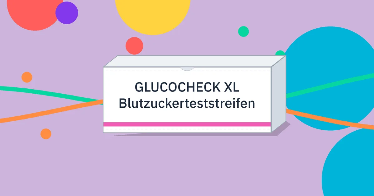 Symbolbild: Packung mit der Aufschrift GLUCOCHECK XL Blutzuckerteststreifen (PZN 09286601) – Verfügbarkeit und Bezug in Apotheken in Frankfurt am Main