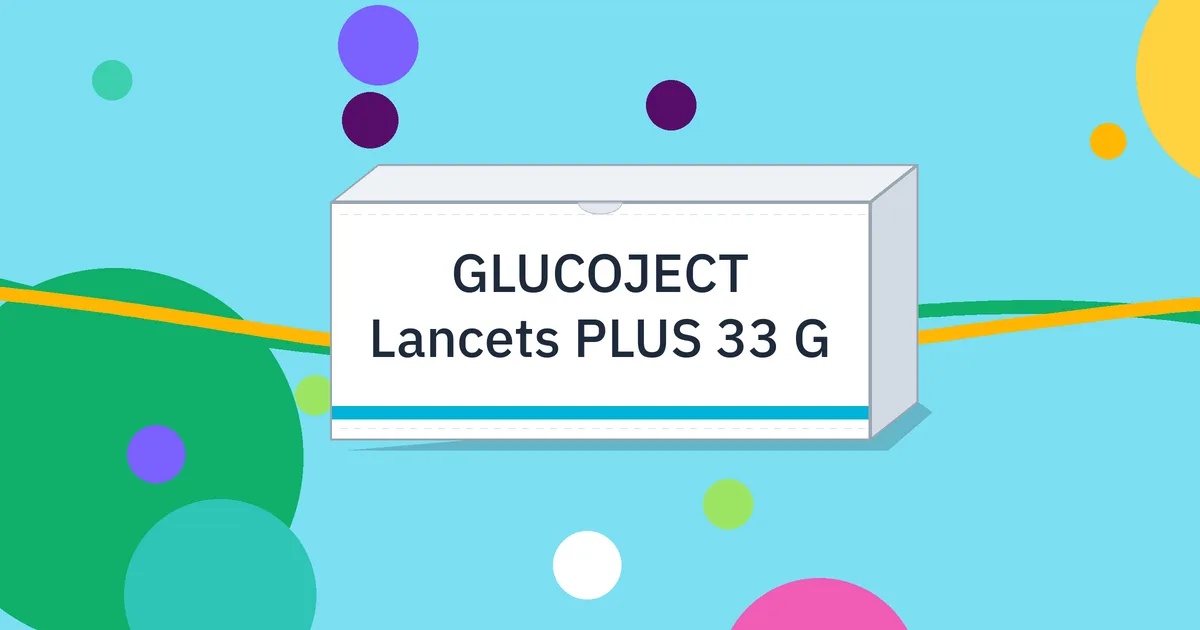 Symbolbild: Packung mit der Aufschrift GLUCOJECT Lancets PLUS 33 G (PZN 14169323) – Verfügbarkeit und Bezug in Apotheken in Frankfurt am Main
