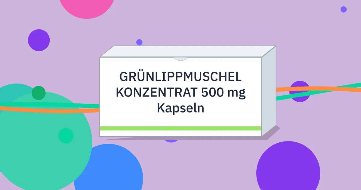 Symbolbild: Packung mit der Aufschrift GRÜNLIPPMUSCHEL KONZENTRAT 500 mg Kapseln (PZN 01468478) – Verfügbarkeit und Bezug in Apotheken in Frankfurt am Main