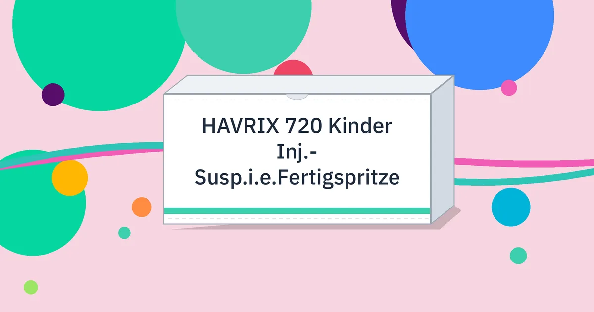Symbolbild: Packung mit der Aufschrift HAVRIX 720 Kinder Inj.-Susp.i.e.Fertigspritze (PZN 20363845) – Verfügbarkeit und Bezug in Apotheken in Frankfurt am Main