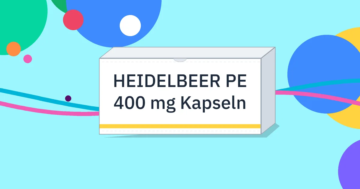 Symbolbild: Packung mit der Aufschrift HEIDELBEER PE 400 mg Kapseln (PZN 09786700) – Verfügbarkeit und Bezug in Apotheken in Frankfurt am Main