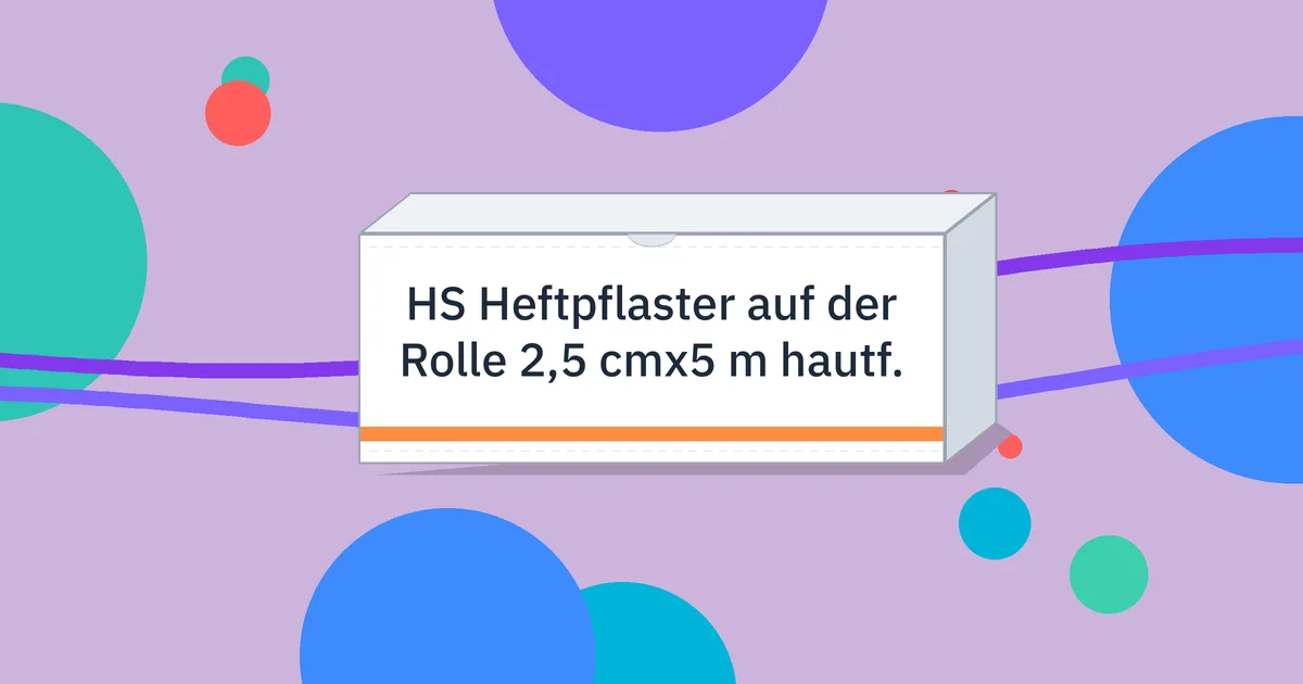 Symbolbild: Packung mit der Aufschrift HS Heftpflaster auf der Rolle 2,5 cmx5 m hautf. (PZN 09741927) – Verfügbarkeit und Bezug in Apotheken in Frankfurt am Main