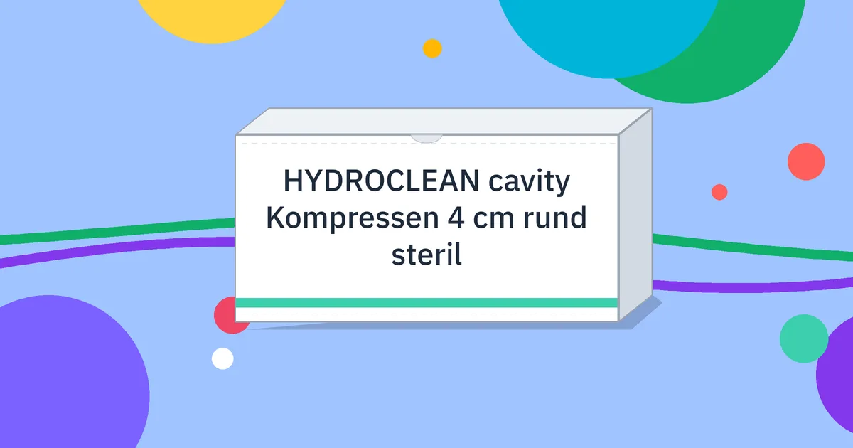 Symbolbild: Packung mit der Aufschrift HYDROCLEAN cavity Kompressen 4 cm rund steril (PZN 14413875) – Verfügbarkeit und Bezug in Apotheken in Frankfurt am Main