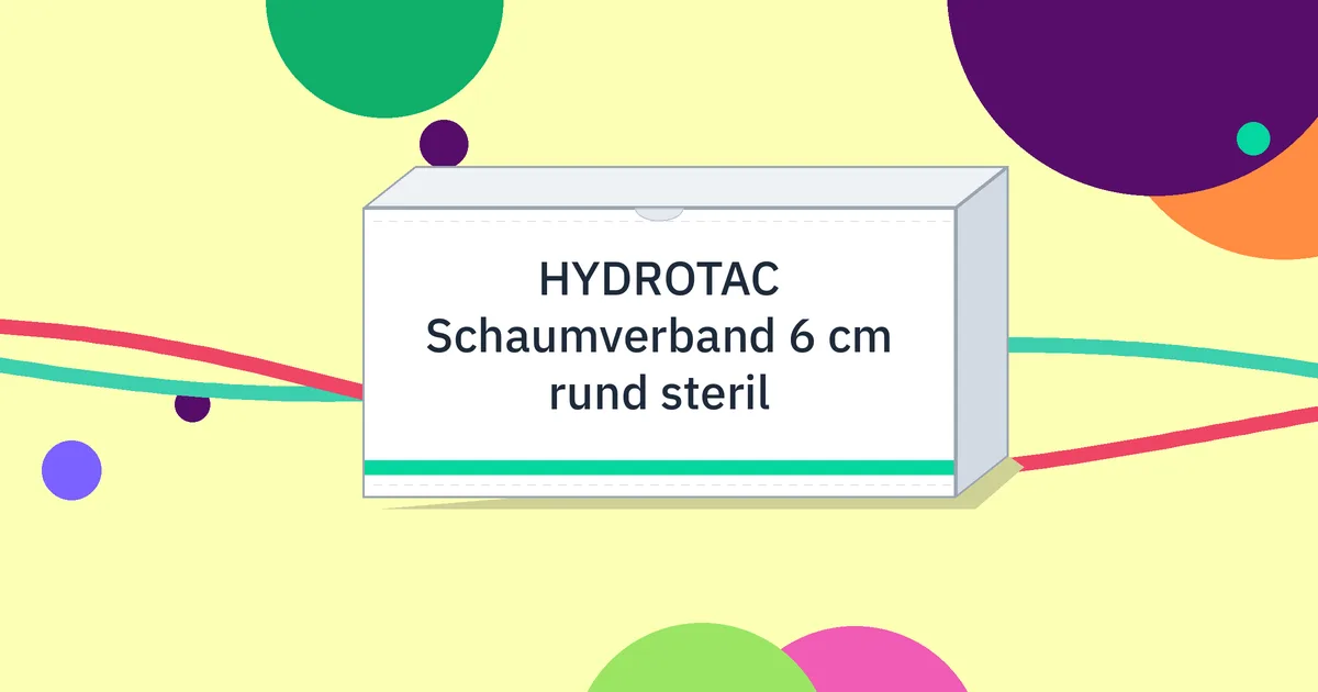 Symbolbild: Packung mit der Aufschrift HYDROTAC Schaumverband 6 cm rund steril (PZN 16120261) – Verfügbarkeit und Bezug in Apotheken in Frankfurt am Main