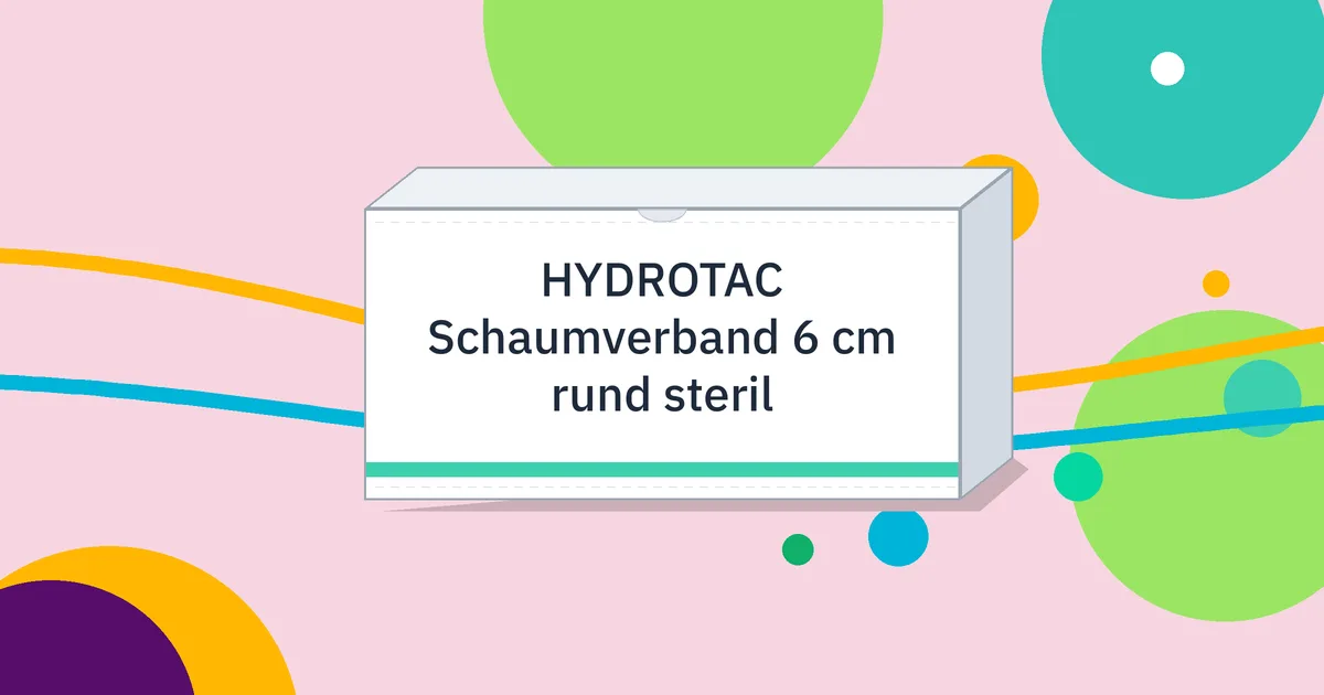 Symbolbild: Packung mit der Aufschrift HYDROTAC Schaumverband 6 cm rund steril (PZN 16206301) – Verfügbarkeit und Bezug in Apotheken in Frankfurt am Main
