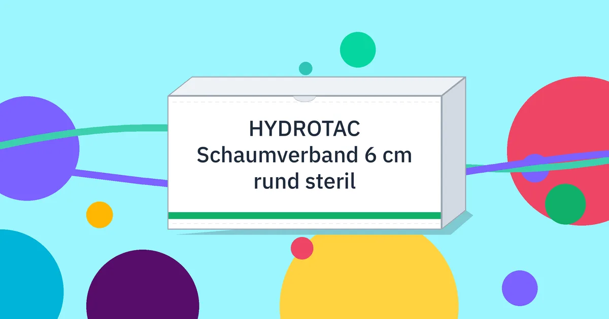 Symbolbild: Packung mit der Aufschrift HYDROTAC Schaumverband 6 cm rund steril (PZN 16349006) – Verfügbarkeit und Bezug in Apotheken in Frankfurt am Main