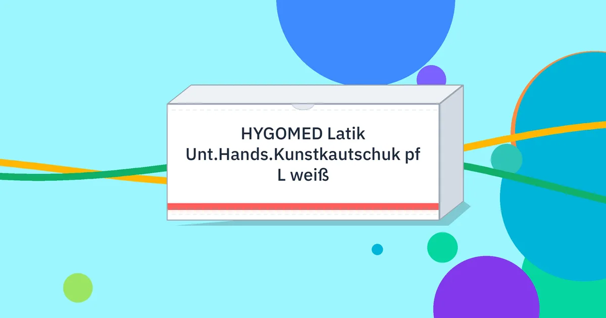 Symbolbild: Packung mit der Aufschrift HYGOMED Latik Unt.Hands.Kunstkautschuk pf L weiß (PZN 20774092) – Verfügbarkeit und Bezug in Apotheken in Frankfurt am Main